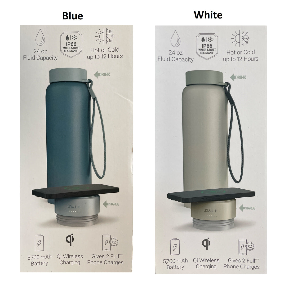 Tylt 12 Hour Hot/Cold 24oz Water Bottle & Qi Wireless 5700mAh Power Ba ...