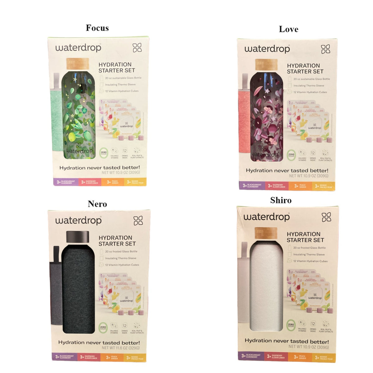 Waterdrop Hydration Starter Pack, 20 oz. Glass Bottle with 12 Vitamin ...