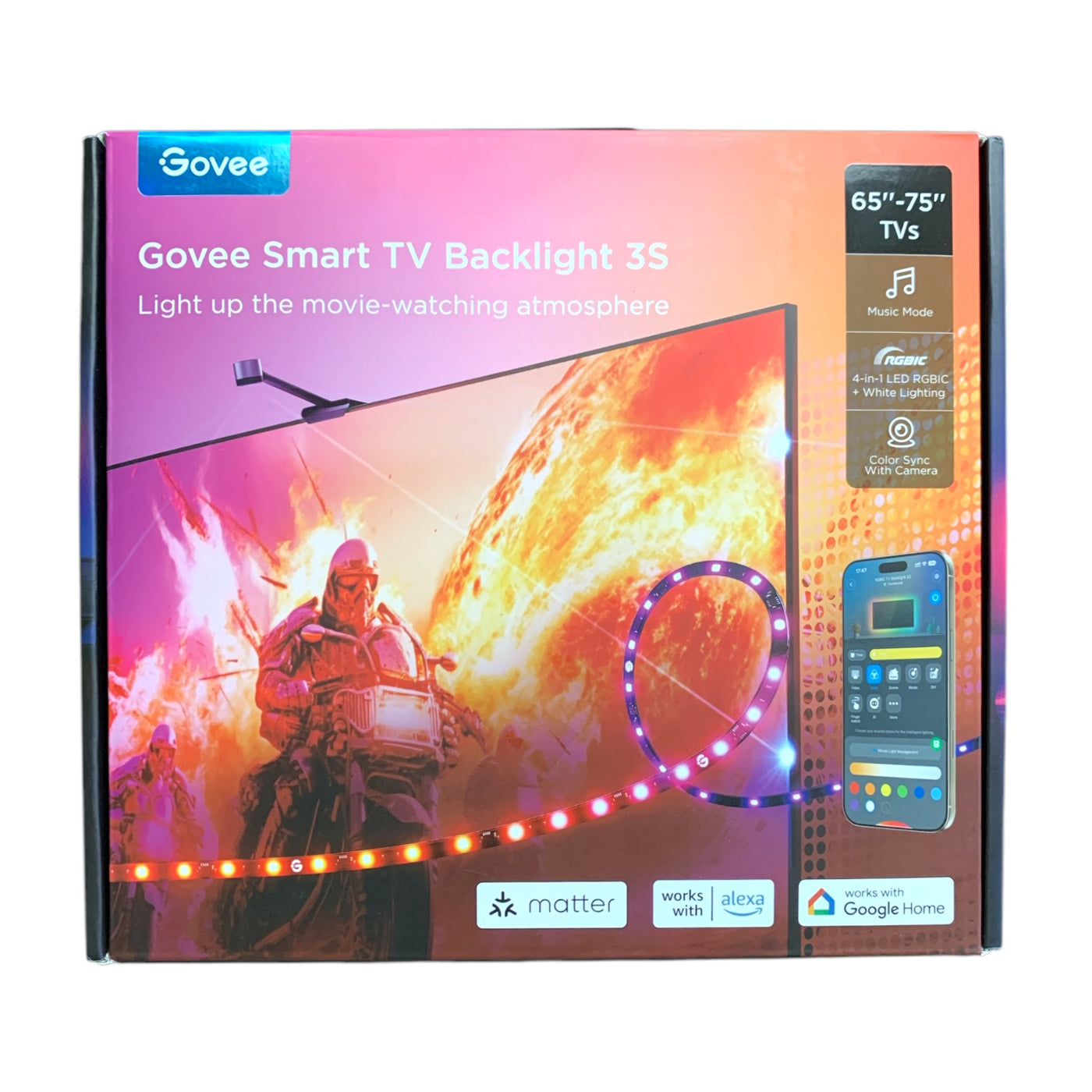 Govee Smart TV Backlight 3S for 65" to 75" TVs, Color Sync & Fish-Eye ...
