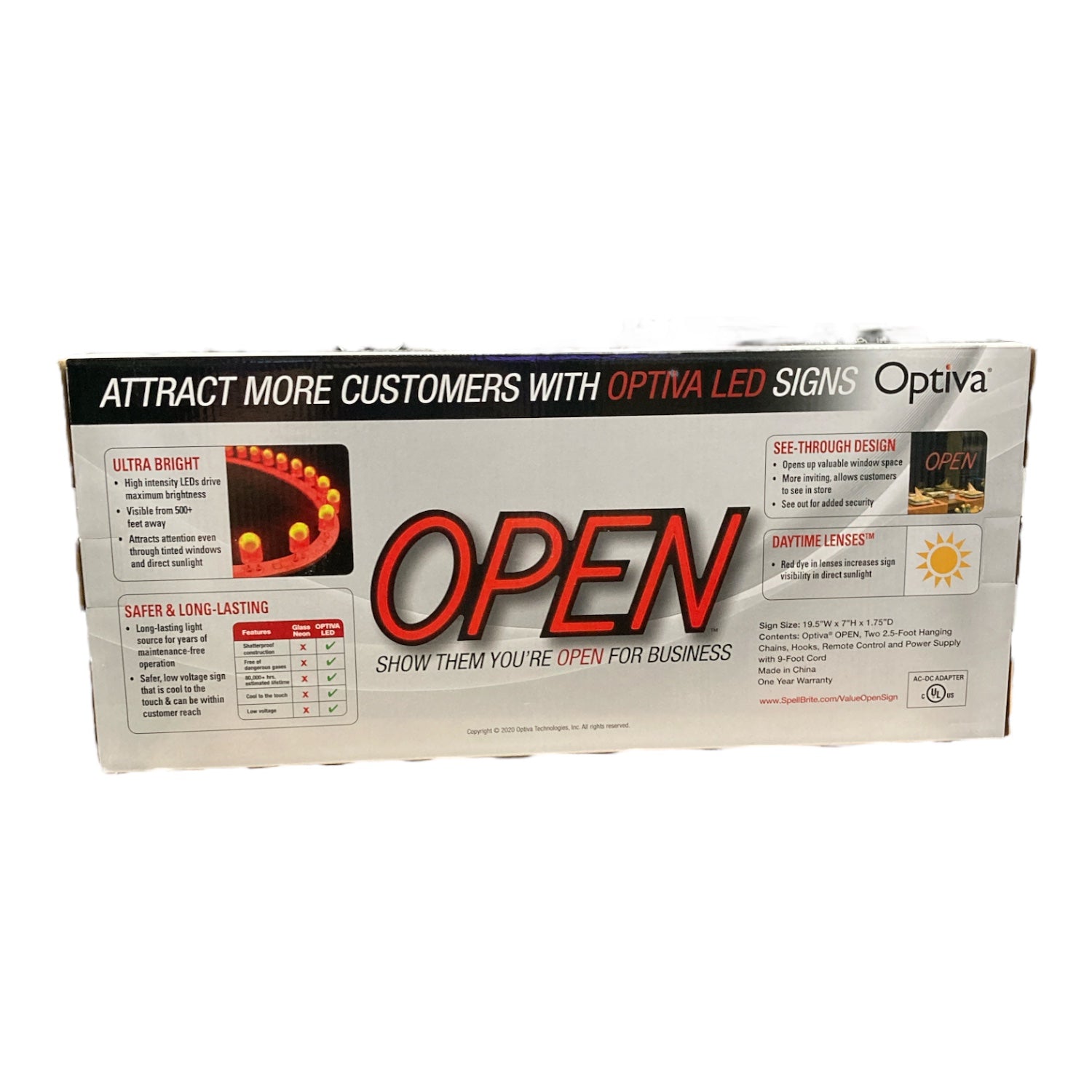 Optiva 19.5" Ultra Bright LED OPEN Sign with Remote Control – Ewirelessgear