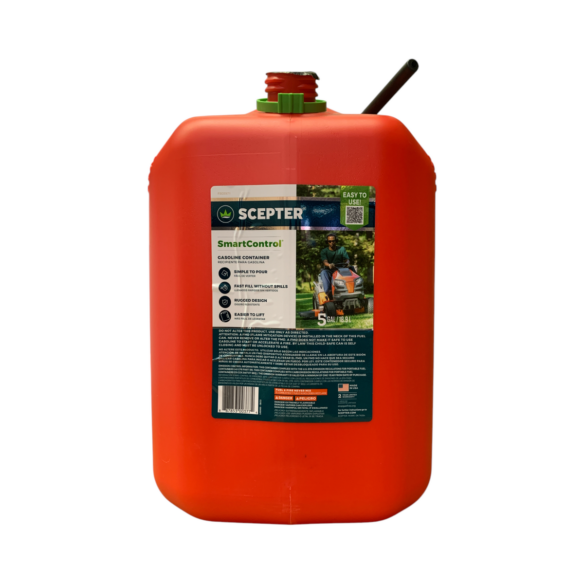 Scepter 5 Gallon Smart Control Gasoline Container with Rear Handle, Re ...