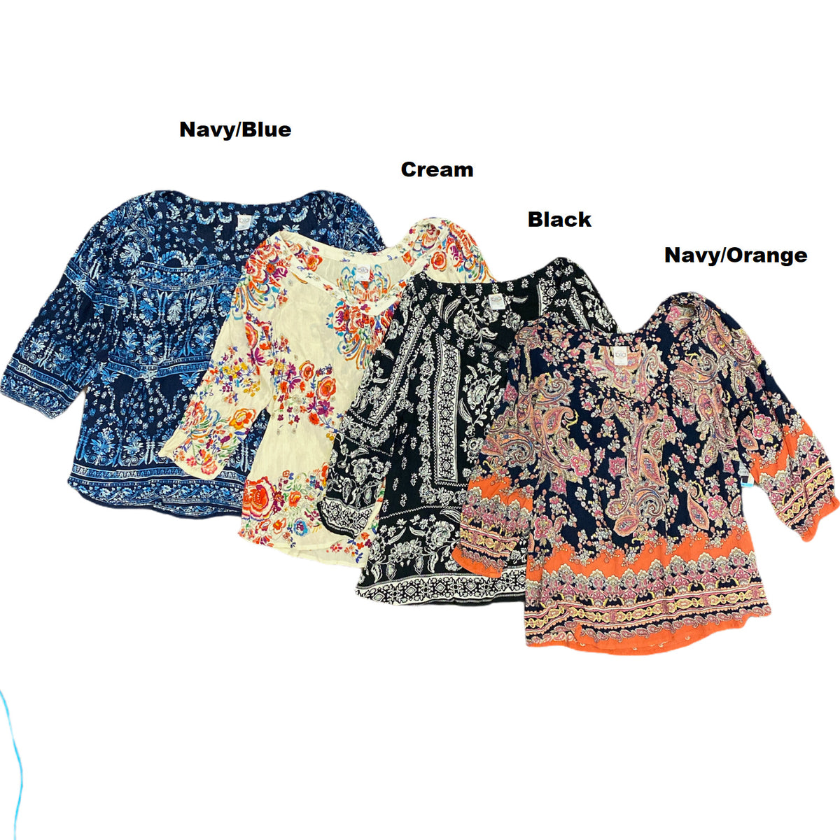 Bila Women's V-Neck 3/4 Sleeve Paisley Printed Flowy Peasant Blouse To ...