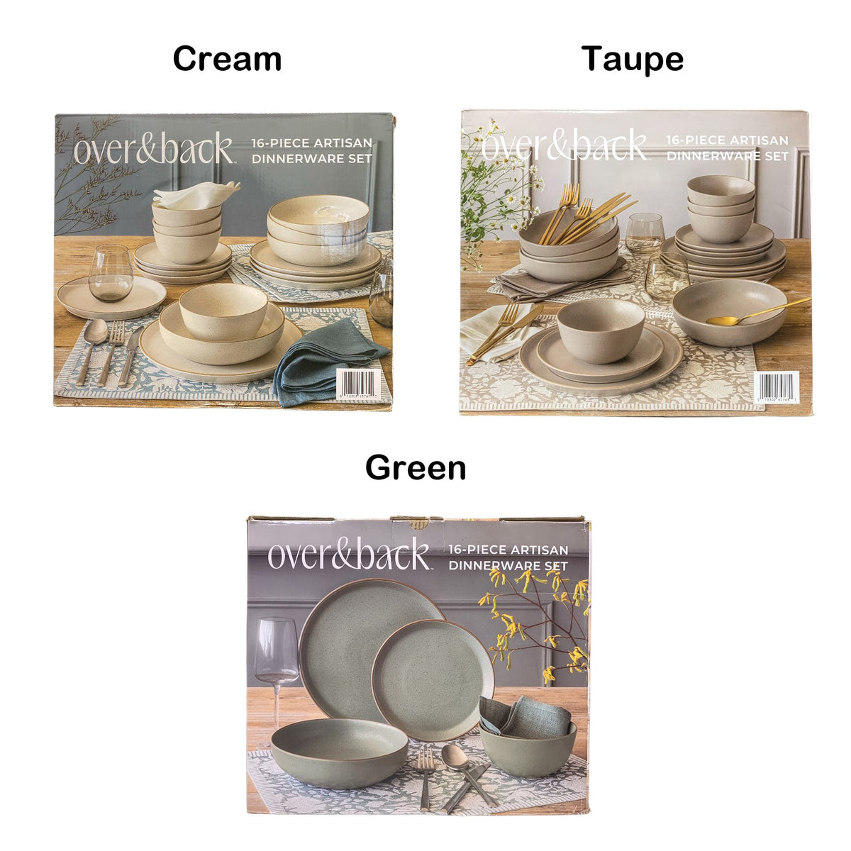 over&back Artisan Stoneware Dinnerware Set, 16 Piece, Service for 4 ...