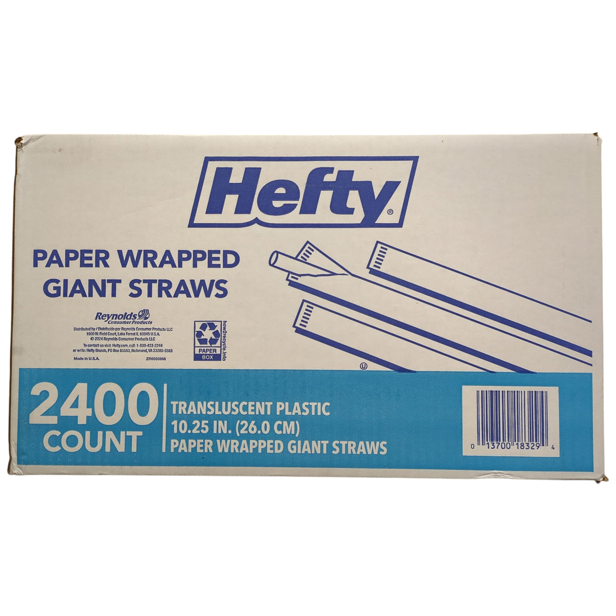Hefty Giant Translucent Paper Wrapped Plastic Straws, 10.25", 2,400ct ...