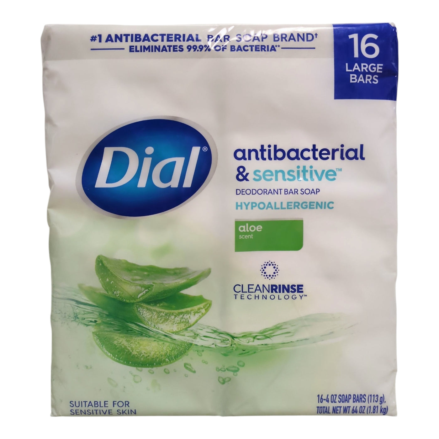 Dial Antibacterial & Sensitive Hypoallergenic Bar Soap, Aloe Scent, 4 ...