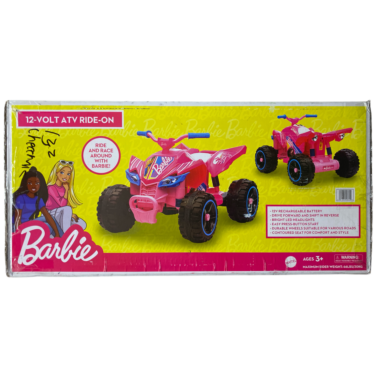 Barbie 12-Volt Battery Powered ATV Ride On, 66lbs Weight Capacity, Pin ...