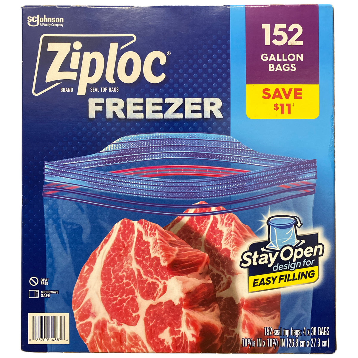 Ziploc Easy Open Tabs, Stay Open Design, Freezer Bags, Gallon, 152 Cou ...