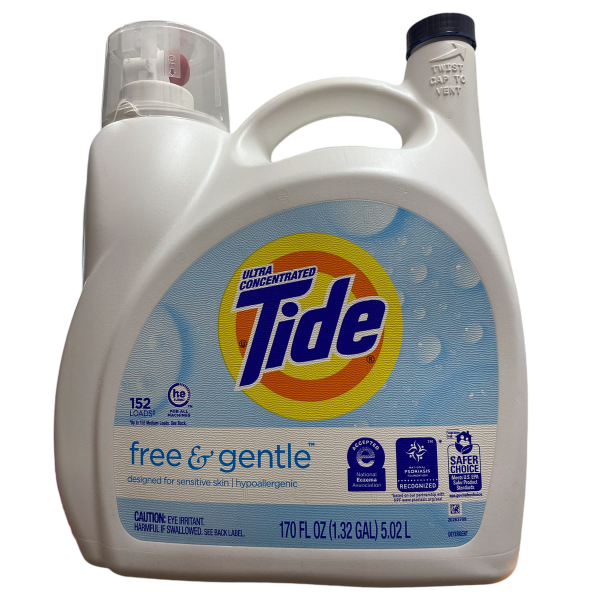 Tide Free & Gentle Liquid Laundry Detergent 170 floz, 152 loads ...