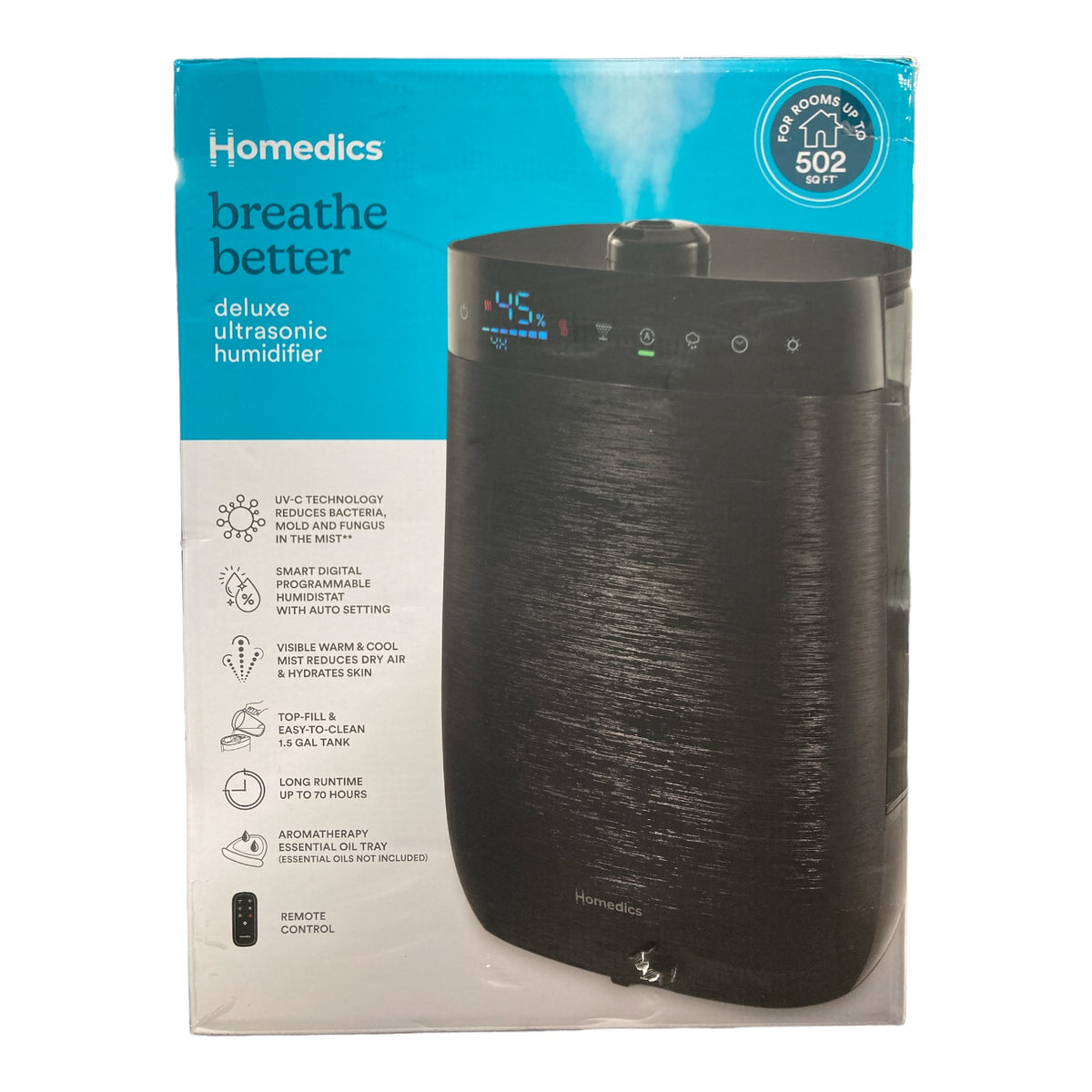 Homedics Deluxe Ultrasonic Humidifier, 1.50 Gallon Tank, 70HR Run Time ...