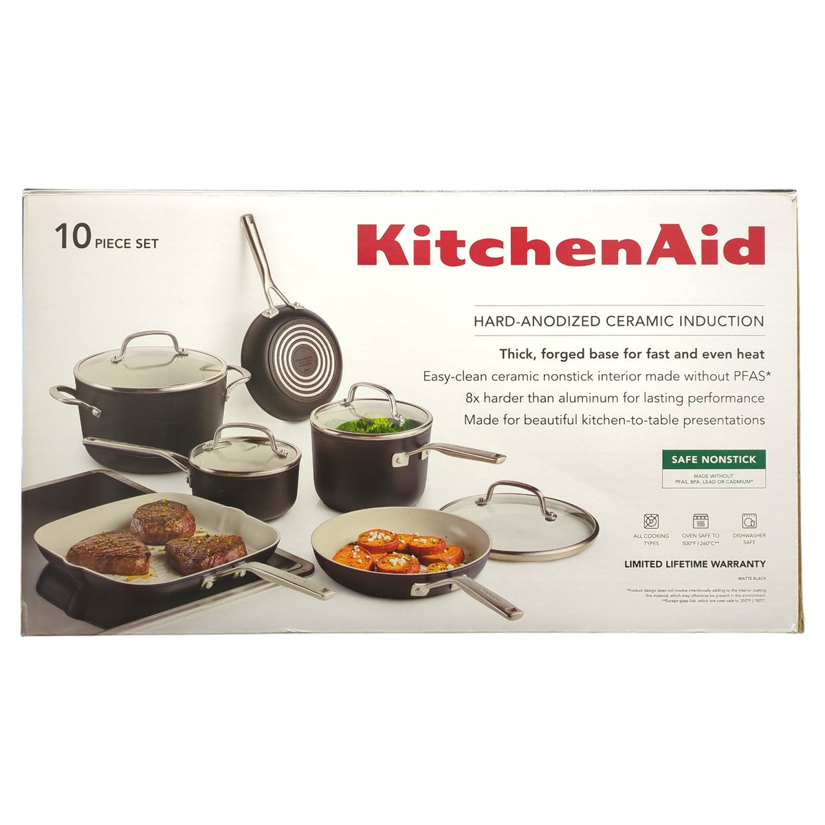 KitchenAid 10-Piece Hard-Anodized Ceramic Induction Cookware Set, Matt ...