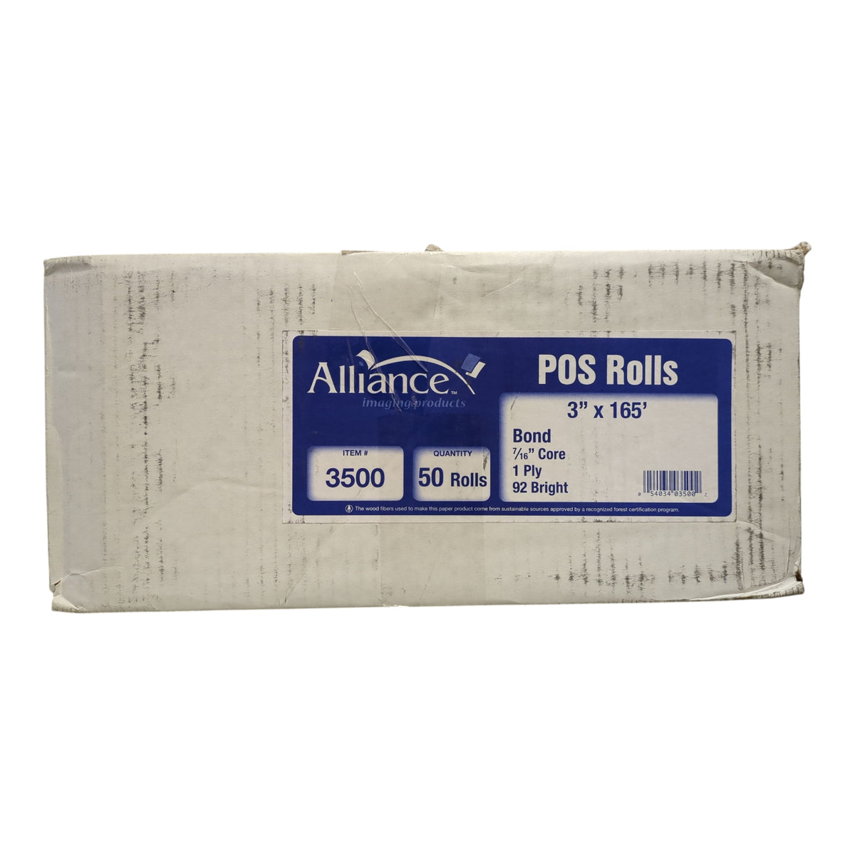 Alliance Bond Paper Receipt Rolls 1 Ply, 92 Bright, 3"x165', 50 Rolls ...