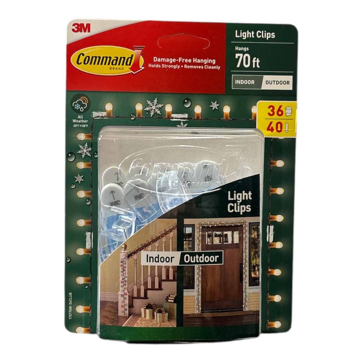 3M Command Damage Free Indoor/Outdoor Clear Light Clips, 36 Clips, 40 ...