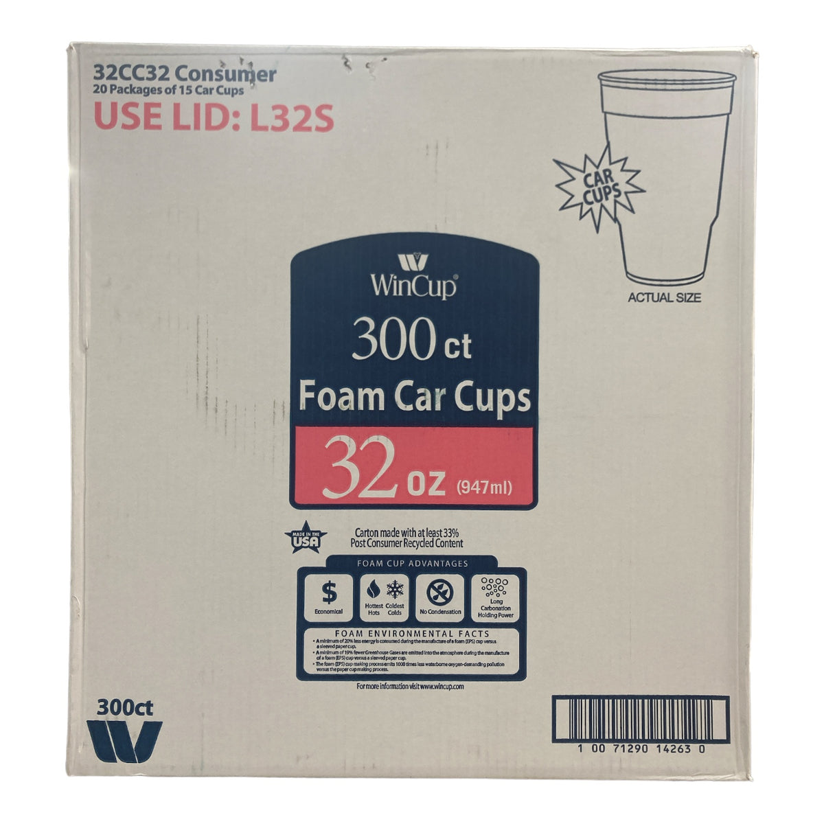 WinCup 300 Count Hot & Cold Beverage Styrofoam Cups, 32oz, 32CC32 ...