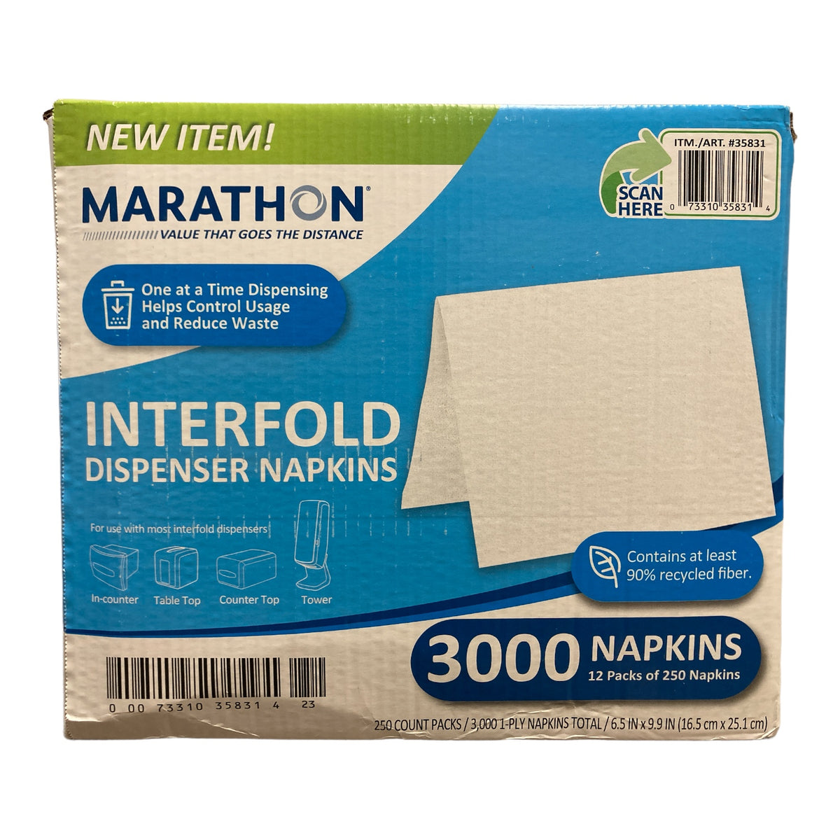 Marathon Interfold 1-Ply Dispenser Napkins, 3000 Per Case, White ...