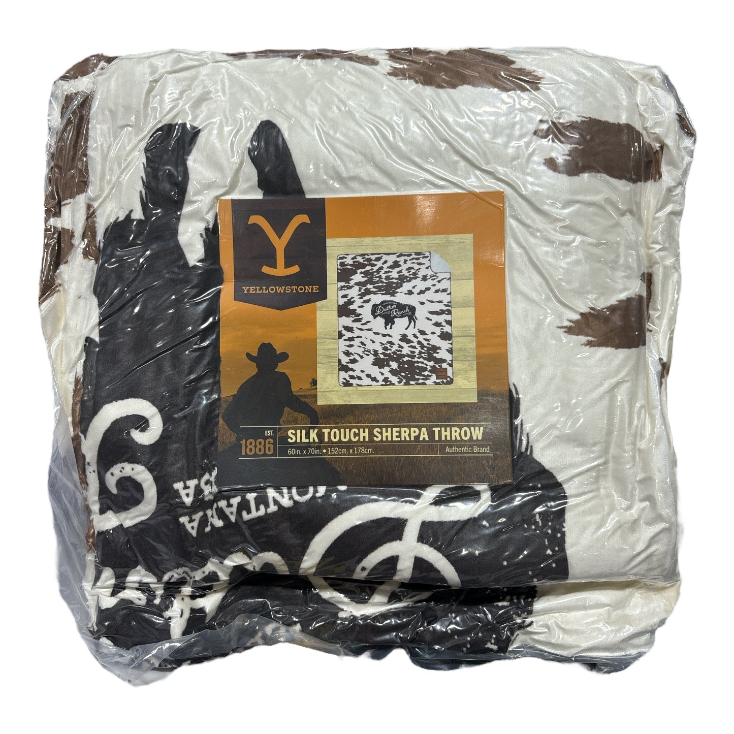 Yellowstone Authentic Silk Touch Dutton Ranch Cattle Sherpa Throw, 60i ...