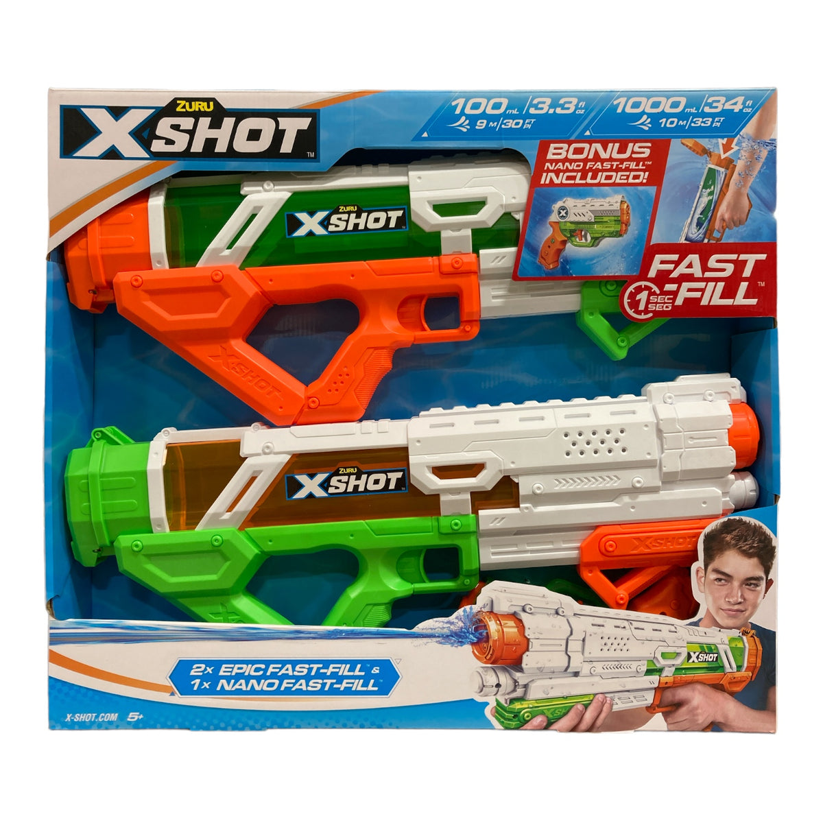 Zuru X Shot Fast Fill Water Blasters, 2 Epic and 1 Nano, 3 Pack ...
