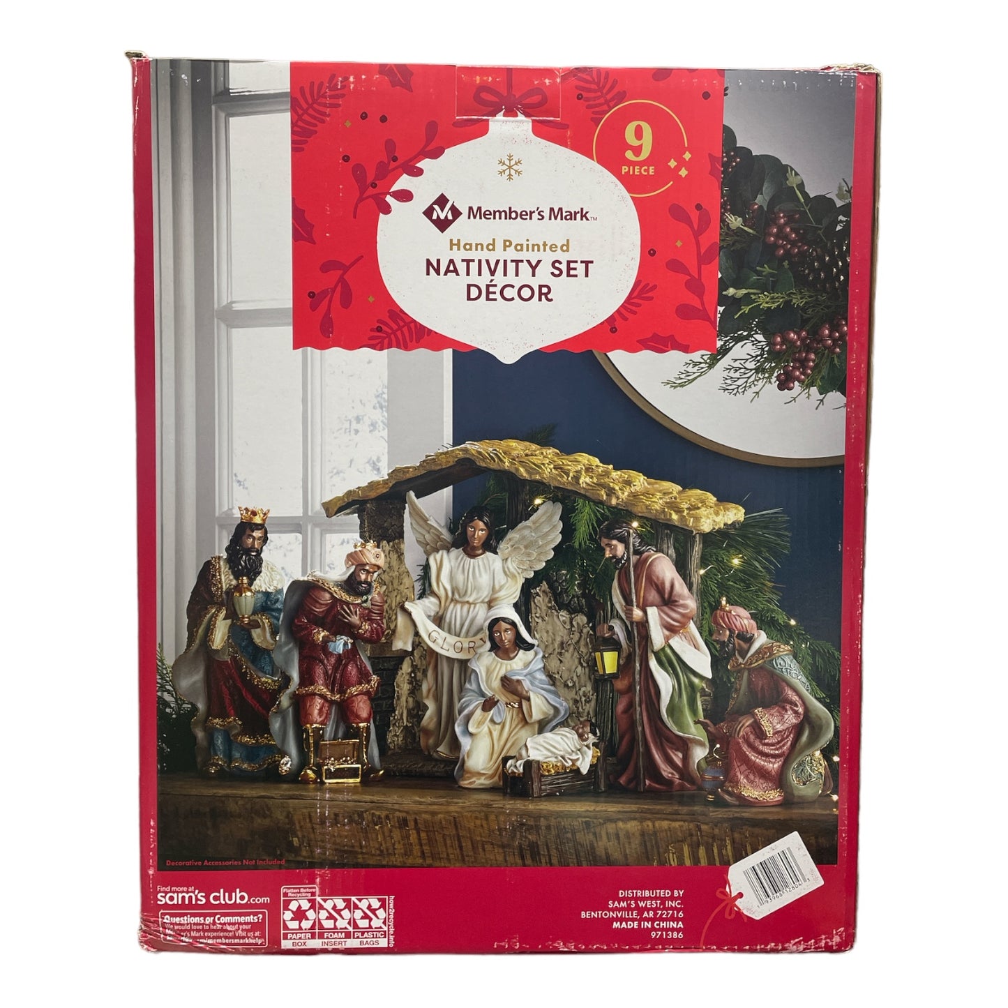 Member's Mark Hand Painted Holiday Nativity Set Décor, 9 Pc Set, Multi ...