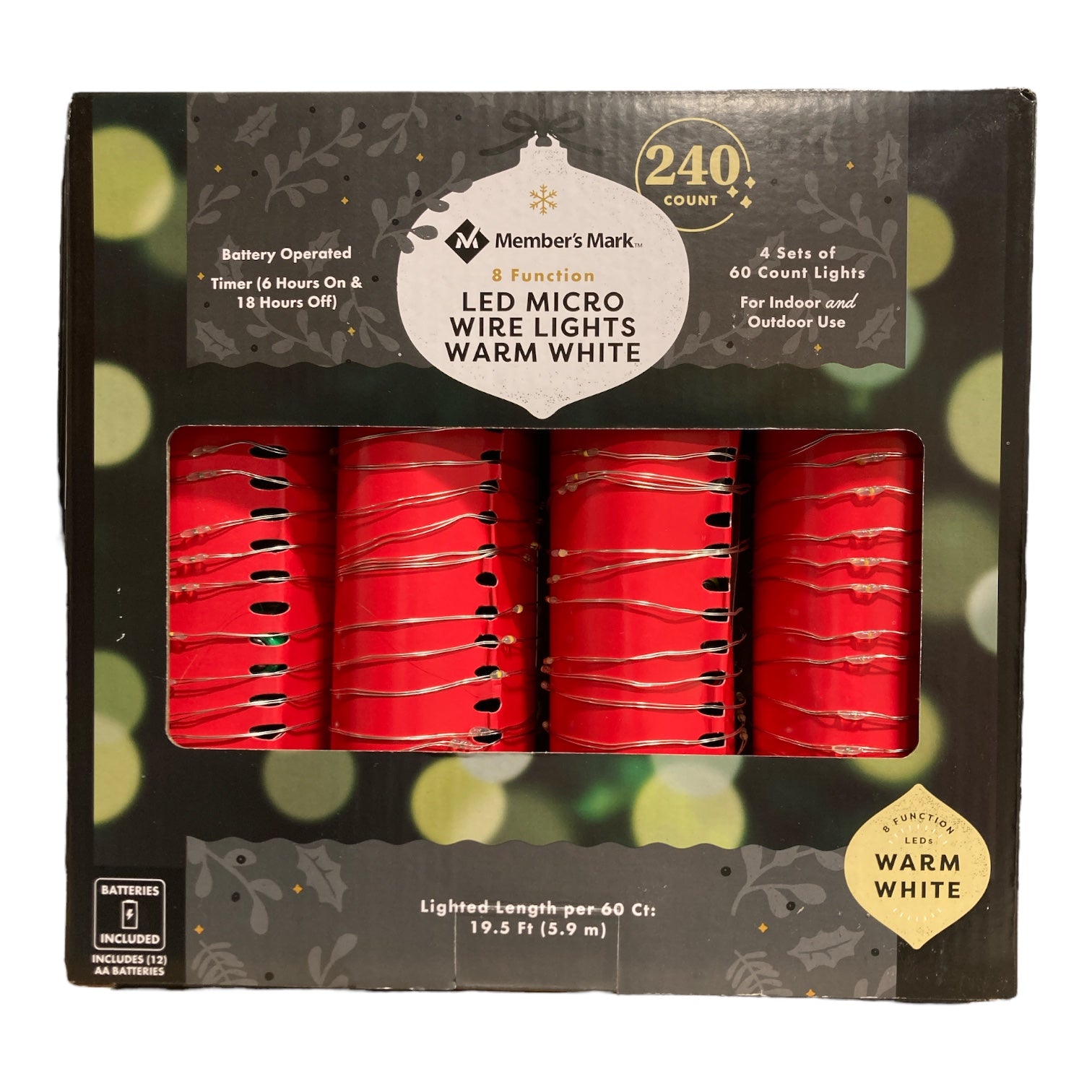 Member's Mark 8 Function LED Micro Wire Lights, Warm White 240 Count ...