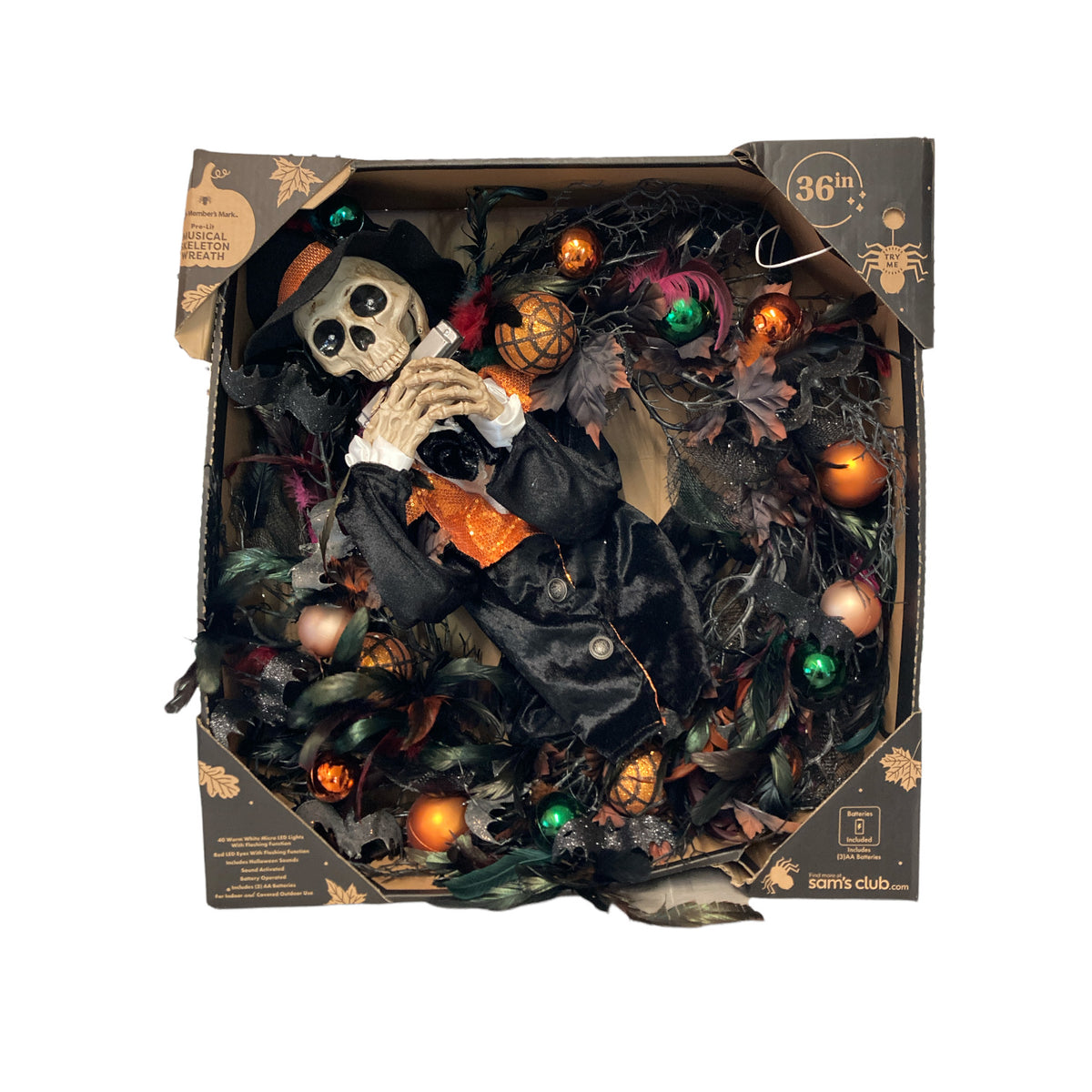 Member's Mark 36" Pre-Lit Musical Skeleton Halloween Wreath — Ewirelessgear
