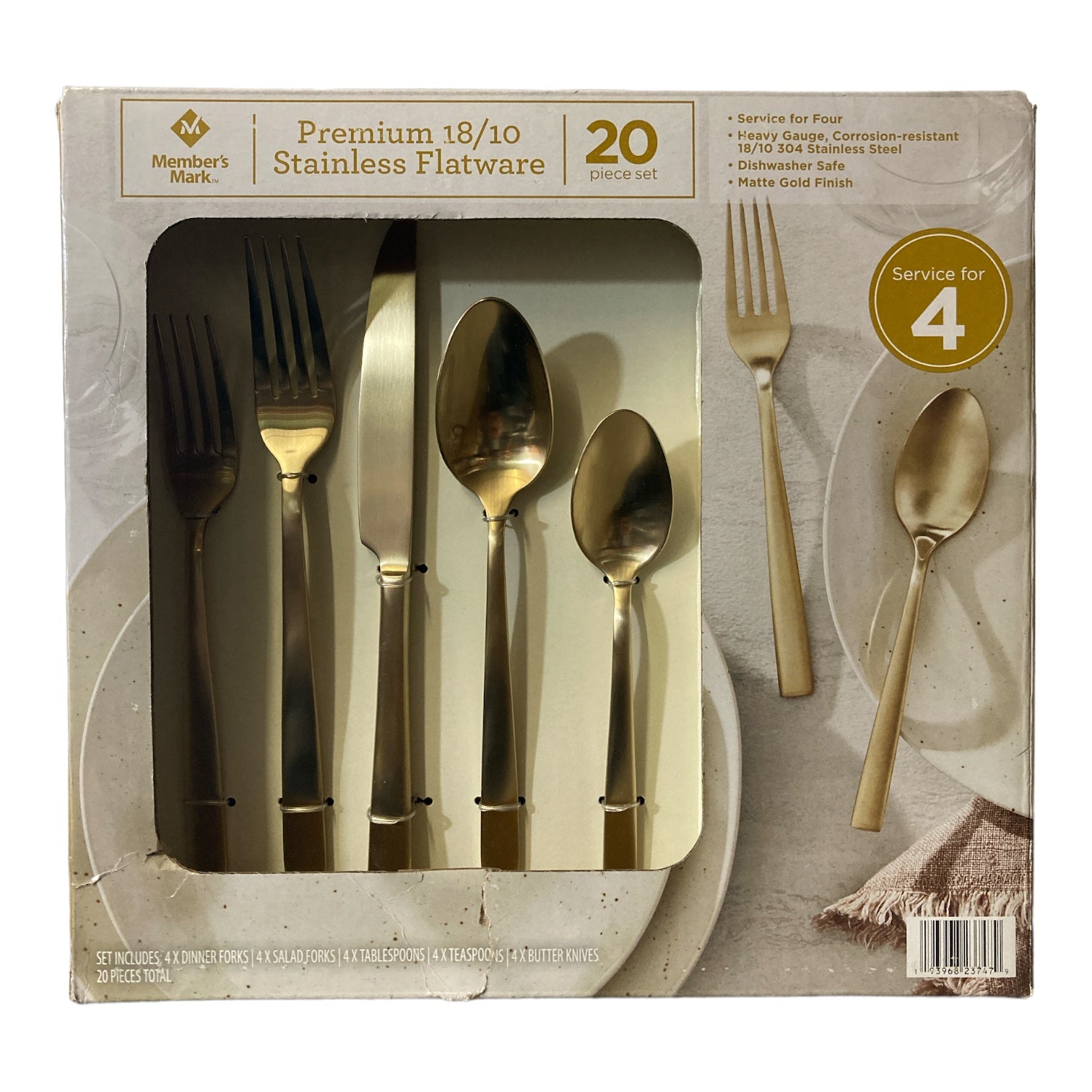 Member's Mark 20 Piece Premium 18/10 Stainless Steel Flatware Set, Mat ...