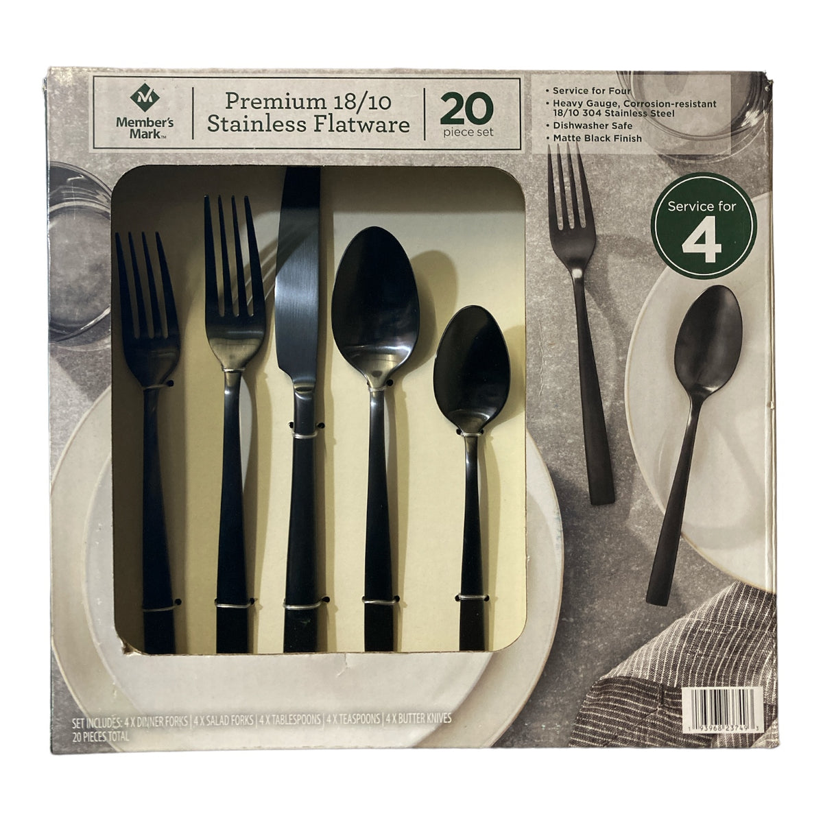 Member's Mark 20 Piece Premium 18/10 Stainless Steel Flatware Set, Mat ...