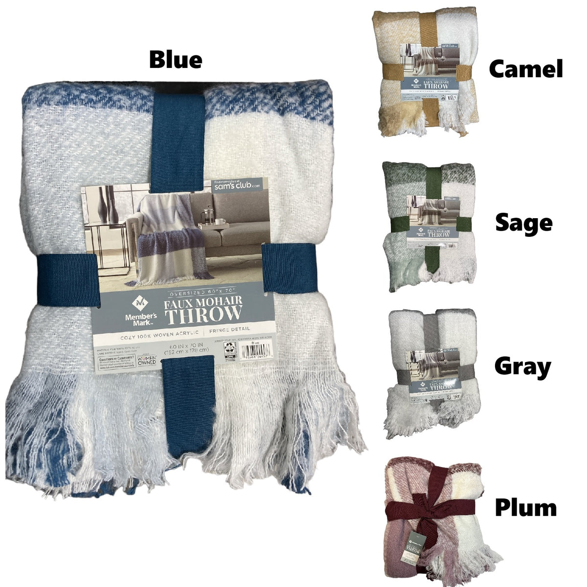 Member's Mark Faux Mohair Oversized 60"x70" Throw Blanket with Fringe ...