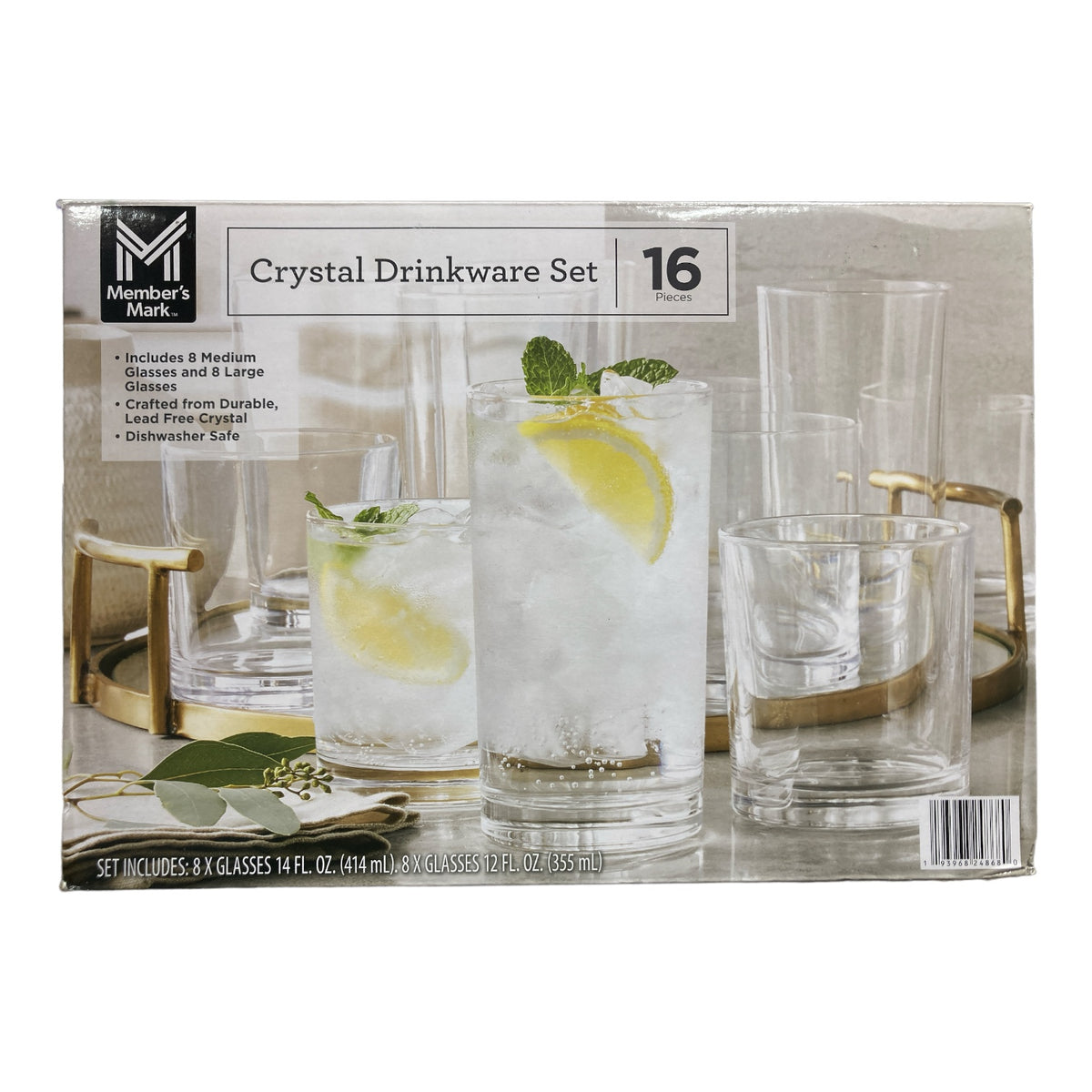 Member's Mark 16 Piece Lead-Free Crystal Drinkware Set, Clear ...