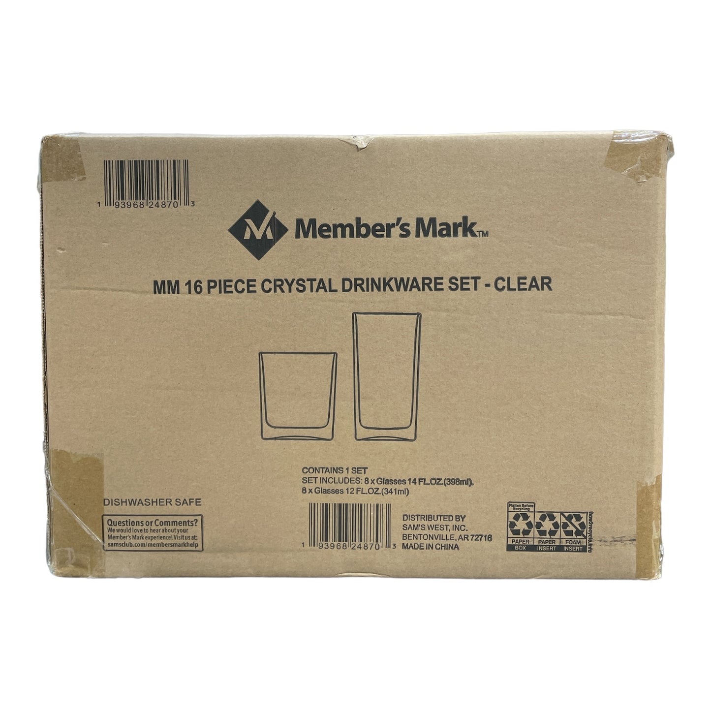 Member's Mark 16 Piece Lead-Free Crystal Drinkware Set, Clear ...
