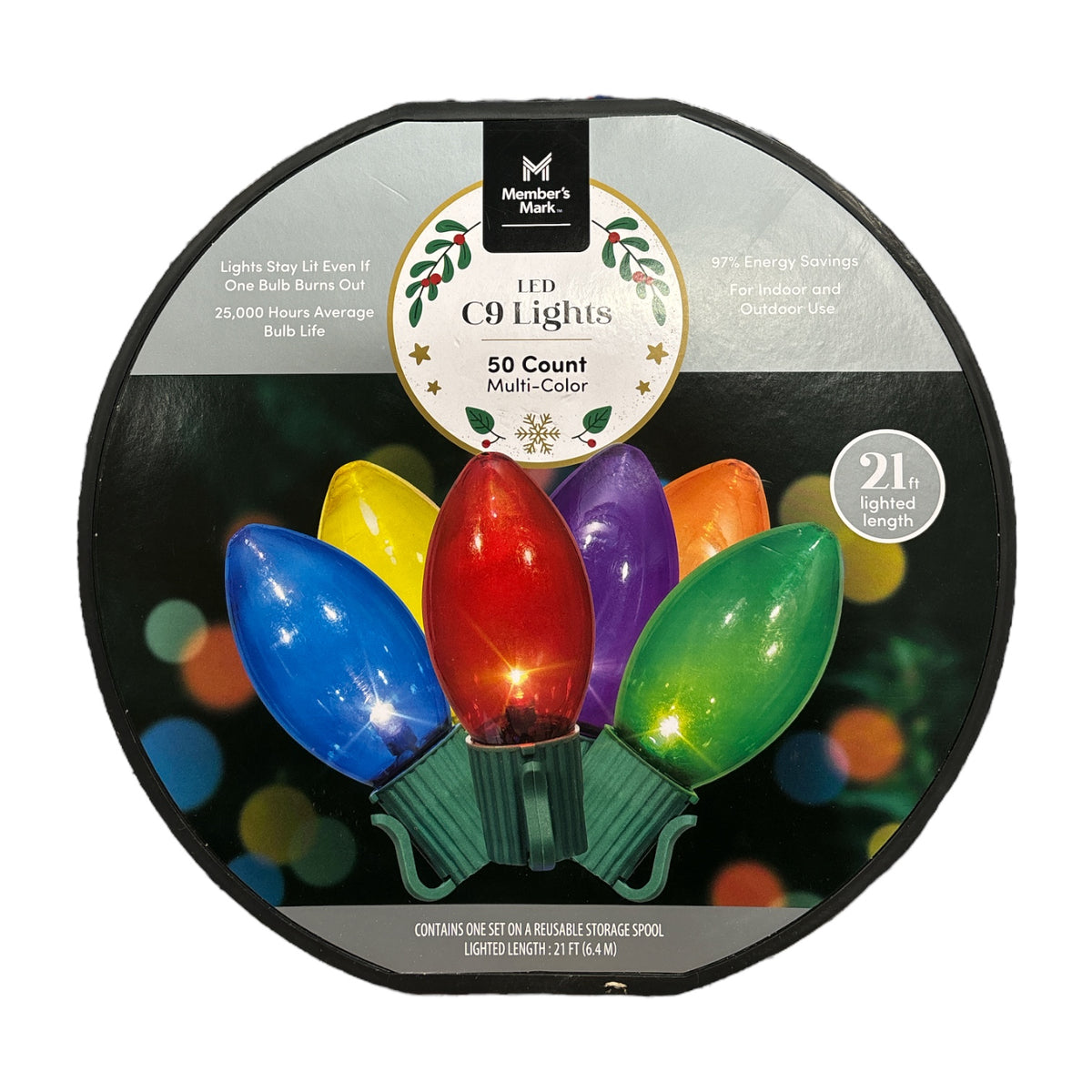 Member's Mark Indoor/Outdoor LED C9 Lights, Multi-Color, 50 Count, 21 ...