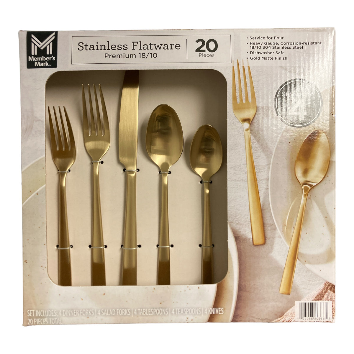 Member's Mark 20 Piece Premium 18/10 Stainless Steel Flatware Set, Mat ...