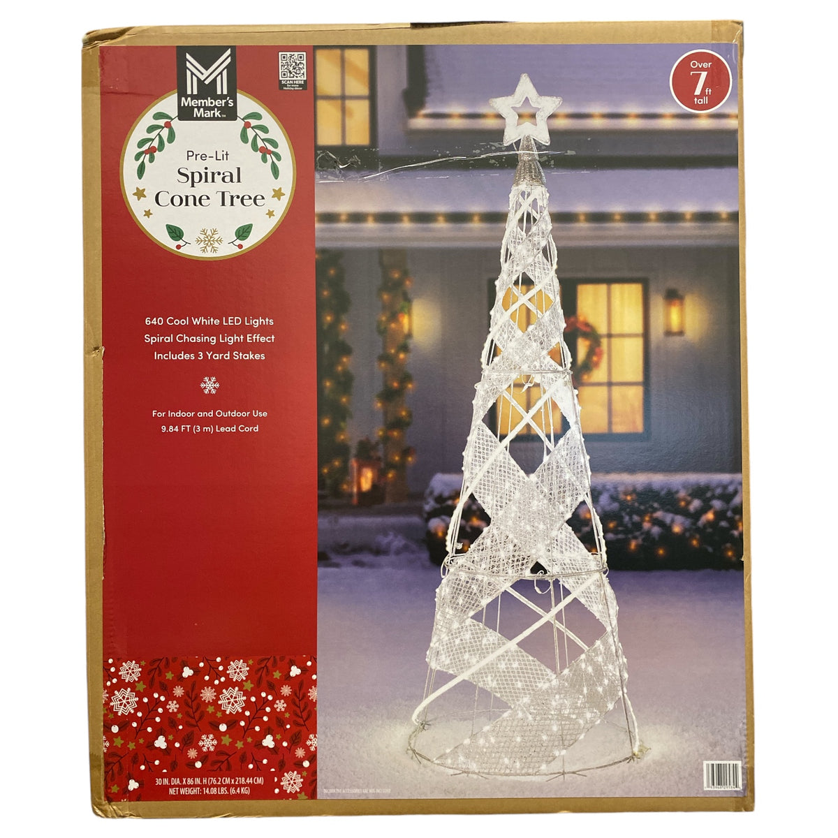 Member’s Mark 640 Cool White LED Pre-Lit Slim Shimmer Spiral Cone Tree ...