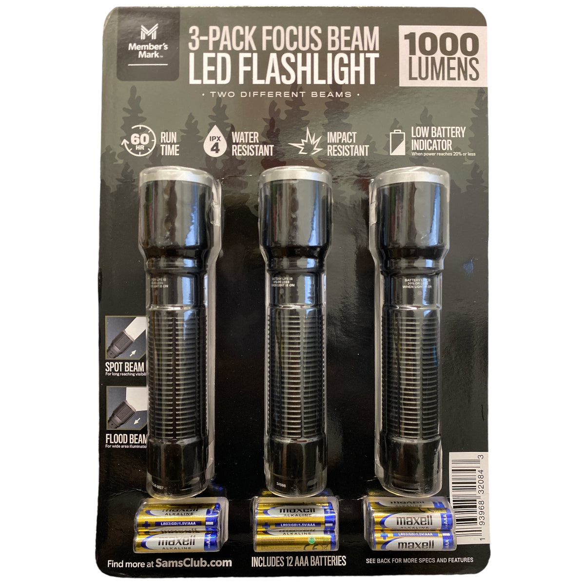 Member's Mark 5 Power Settings 1000 Lumen LED Flashlight, 3pk ...