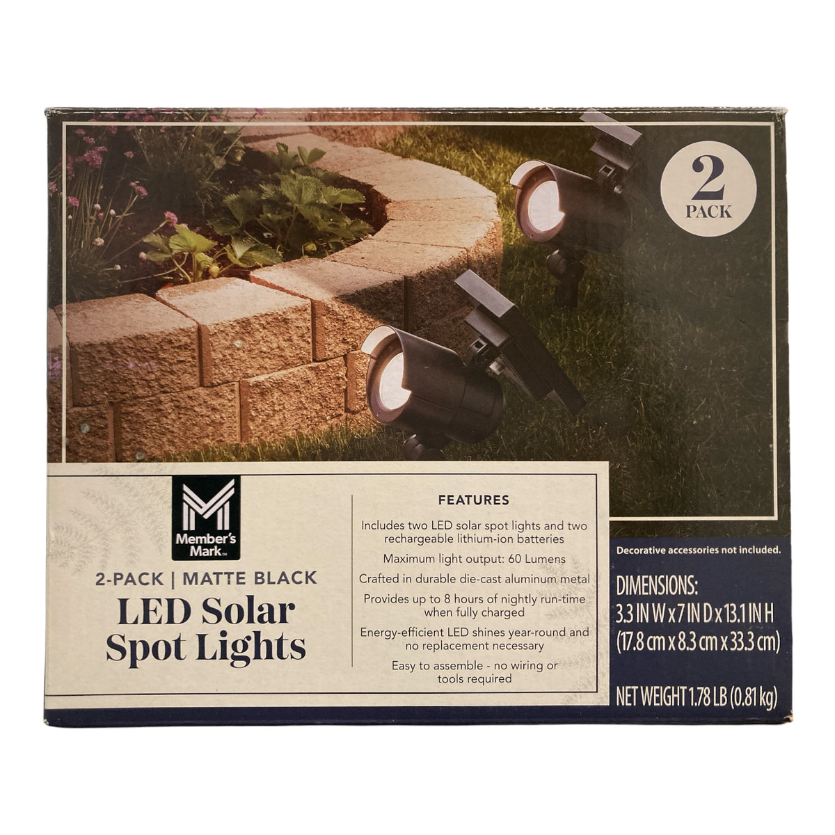 Member's Mark 2-Piece LED Solar Spot Lights, Matte Black — Ewirelessgear