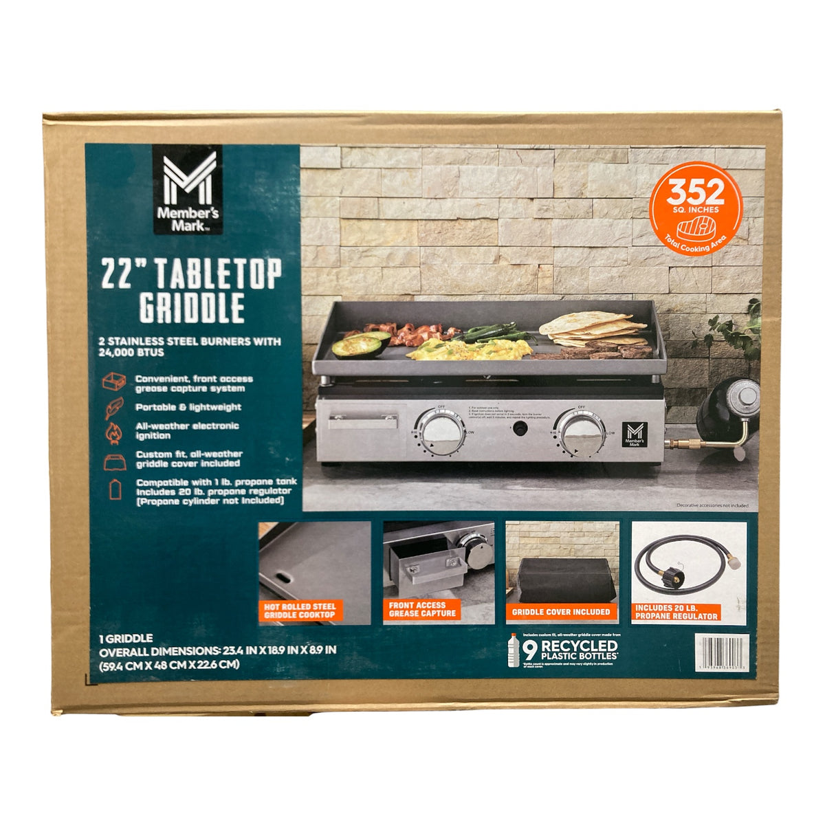 Member's Mark 2 Burner Tabletop Lightweight Portable Gas Griddle, 22 ...