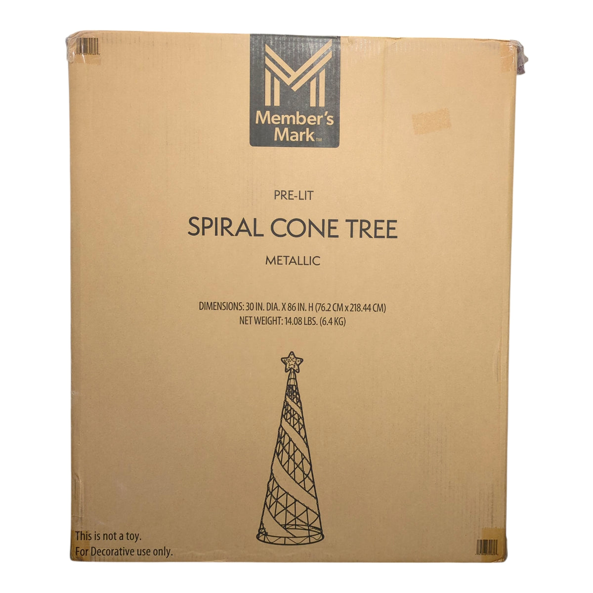 Members Mark LED Pre-Lit Spiral Cone Tree, 86"x30"x30", Metallic ...