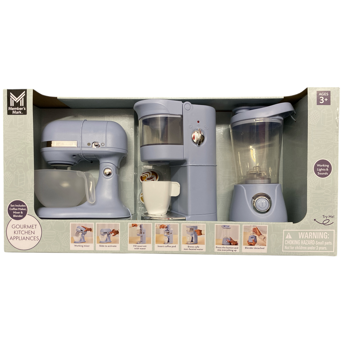 Member's Mark 3-Piece Gourmet Kitchen Appliances Playset, Ages 3+, Blu ...
