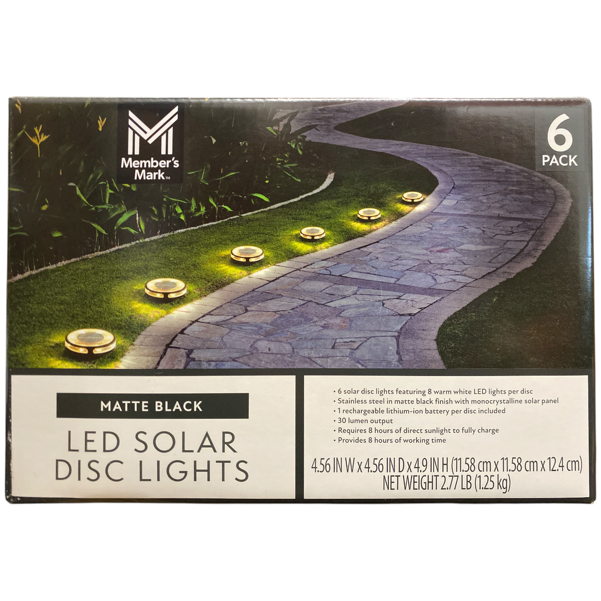 Member's Mark 6-Pack Matte Black LED Solar Disc Lights, 30 Lumens ...