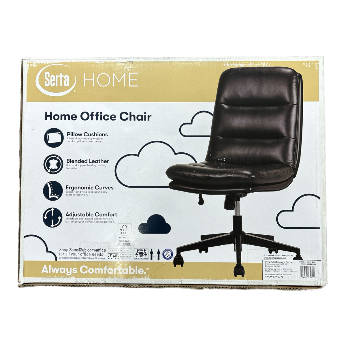 Serta Leather Armless Home Office Chair, Up to 275lbs, Black - 52185 ...