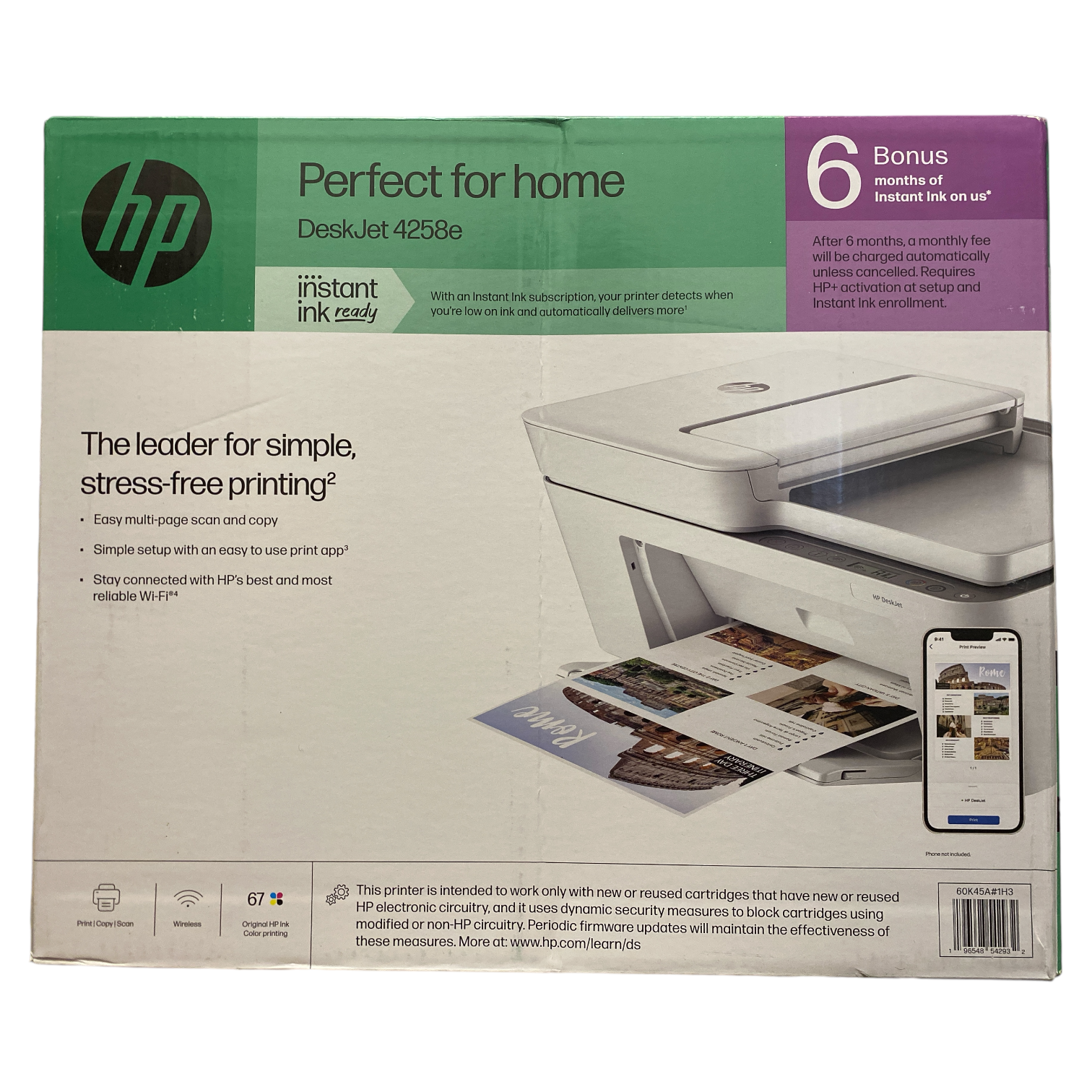 HP DeskJet 4258e Wireless All-in-One Inkjet Printer, 60K45A — Ewirelessgear