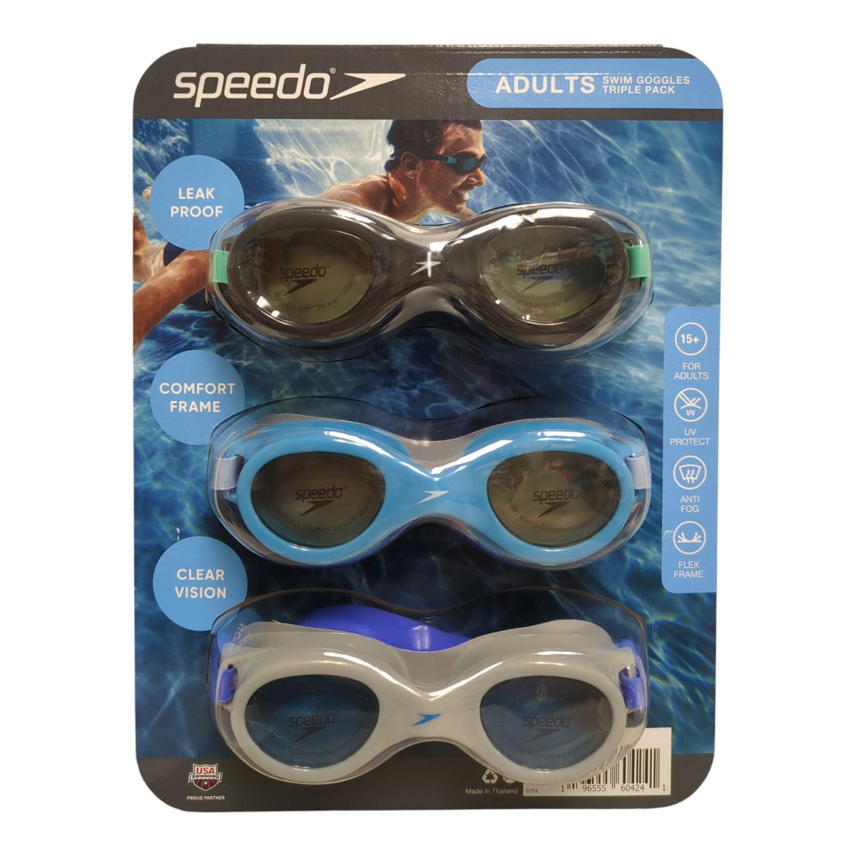 Speedo Adults Anti-Fog Flex Frame Swim Goggles, 3pk — Ewirelessgear
