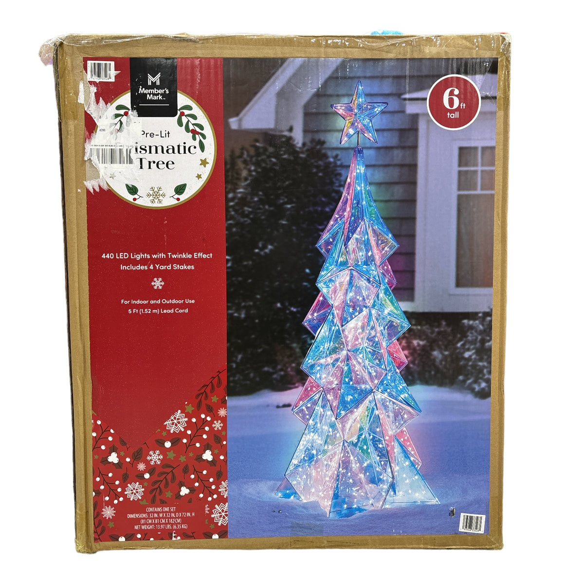 Member's Mark 6 Ft Tall Pre-Lit Prismatic Tree w/ Twinkle Effect, Irid ...
