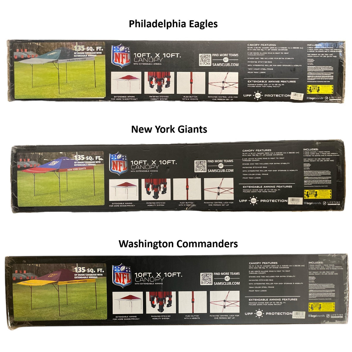 LOGO Brands NFL Instant Canopy with Extendable Awning, 10'x10 ...