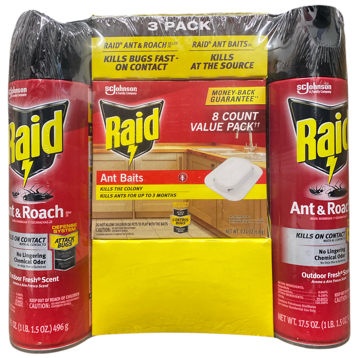 Raid Ant & Roach 17.5 oz Aerosol, 2pk with 8-Count Bait Mixed Pack ...