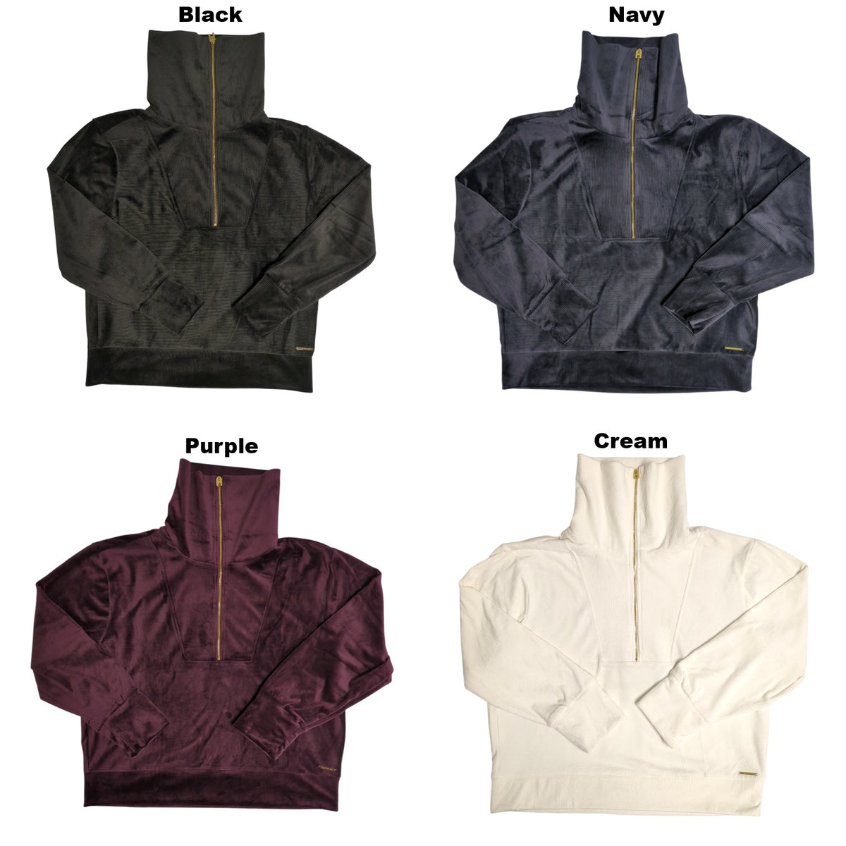 Halston Women's Soft Velour Quarter-Zip Funnel Neck Pullover ...