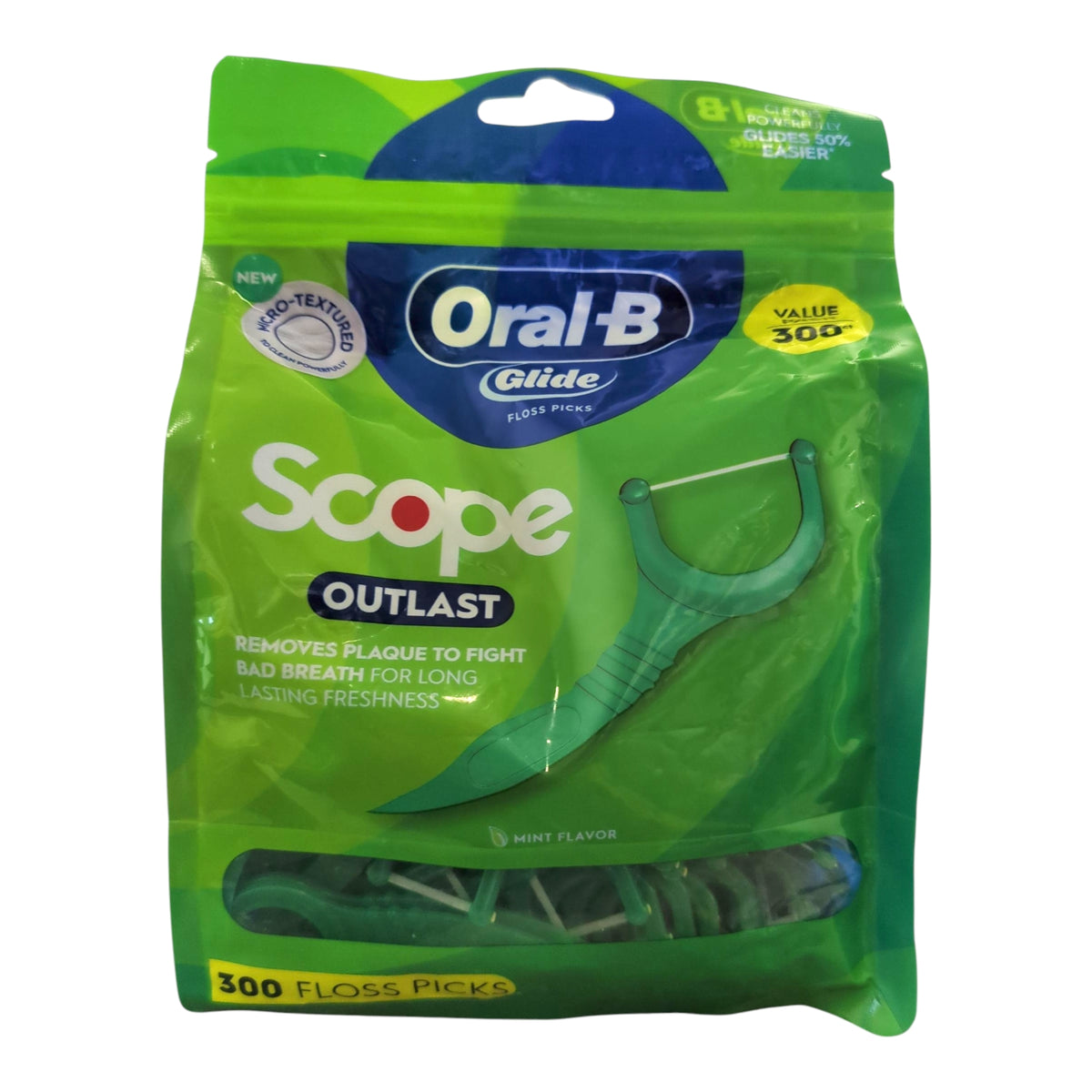 Oral-B Glide Micro-Textured Floss Picks, Scope Outlast, 300 ct ...