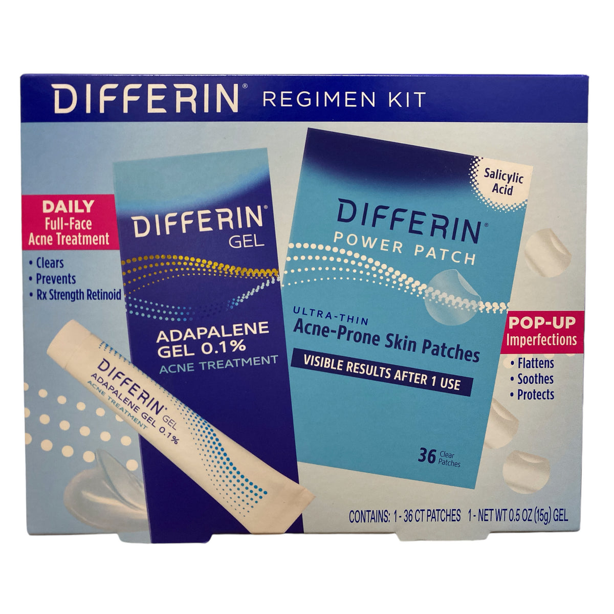 Differin Daily Adapalene Gel Full Face Acne Treatment Regimen Kit ...