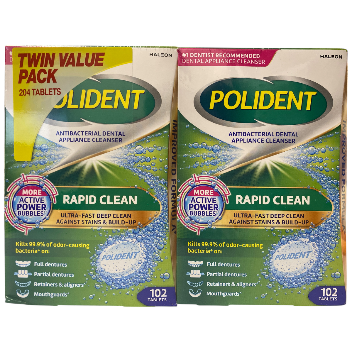 Polident Flavorless Rapid Clean Dental Cleanser Tablets, 102ct., 2pk ...
