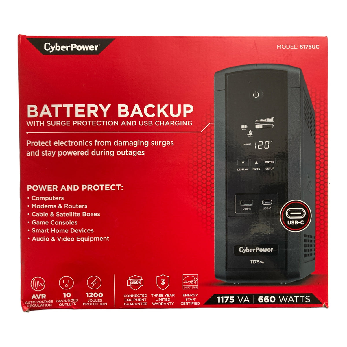 CyberPower S175UC 1175VA Battery Backup with Surge Protection ...