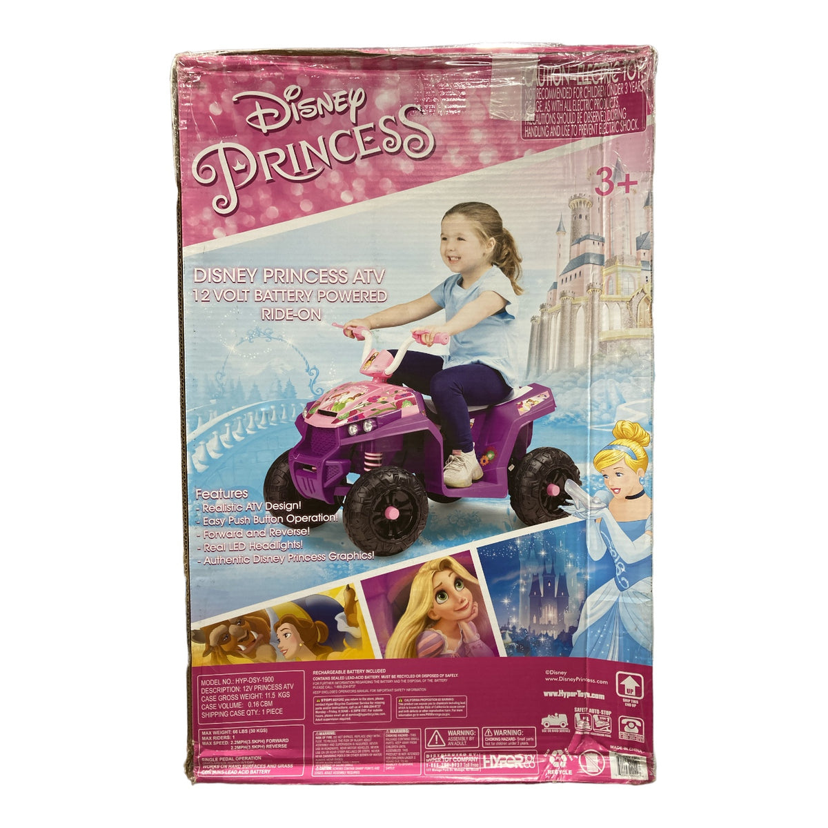 Hyper Disney Princess 12V Ride On Toy Four Wheeler ATV, Up to 66lbs, 2 ...