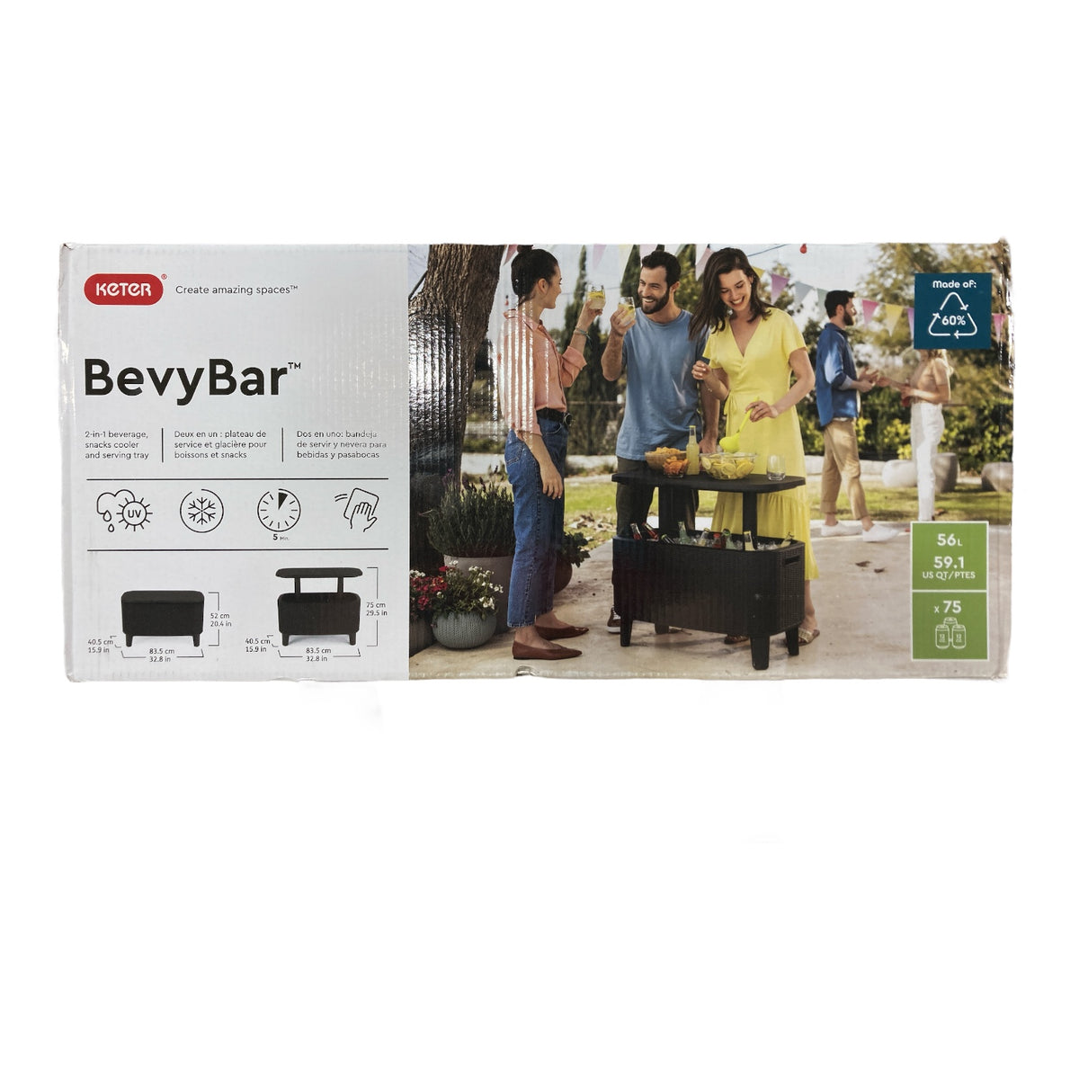 Keter 2-In-1 56L Beverage Snack Bevy Bar and Serving Tray, Brown ...